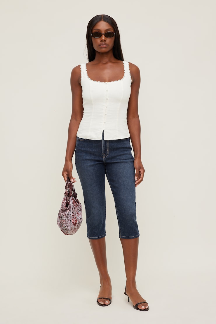 Frenchie Stretch High Rise Capri Jeans Blue | Dynamite