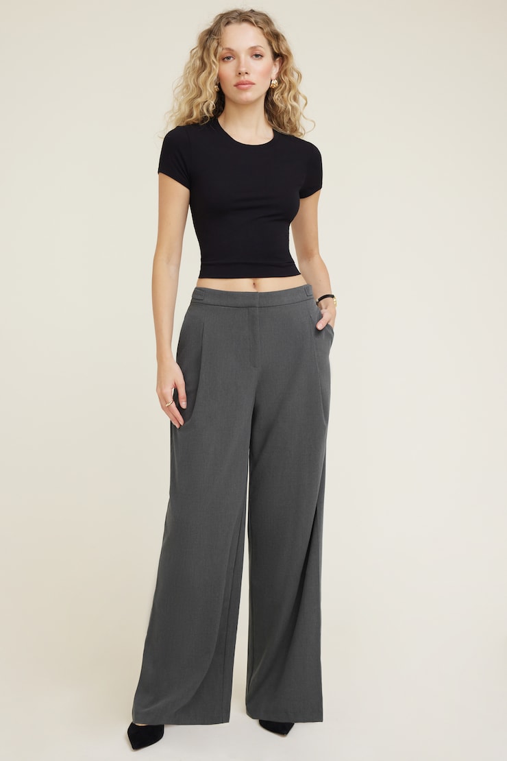 Leni Pleated Wide Leg Pants Grey | Dynamite
