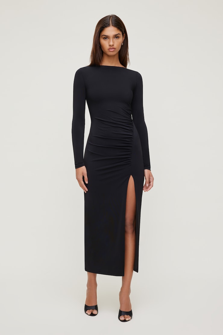 Sculpt Ruched Maxi Dress Black | Dynamite