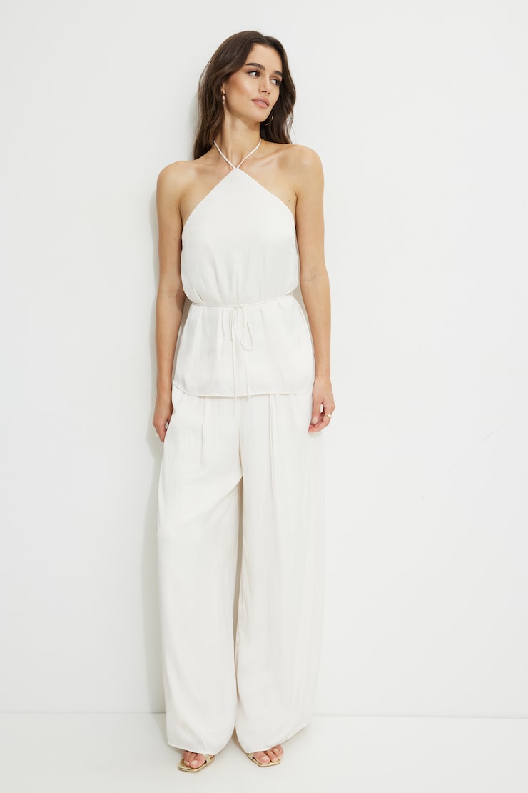 Crinkle Satin Wide Leg Pants Beige | Dynamite