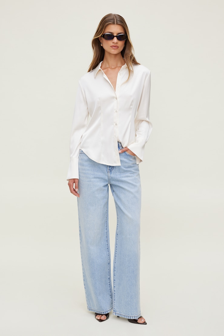 Rowan Mid Rise Baggy Wide Leg Jeans Blue | Dynamite