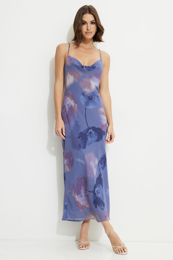 Estera Cowl Neck Maxi Slip Dress Blue | Dynamite