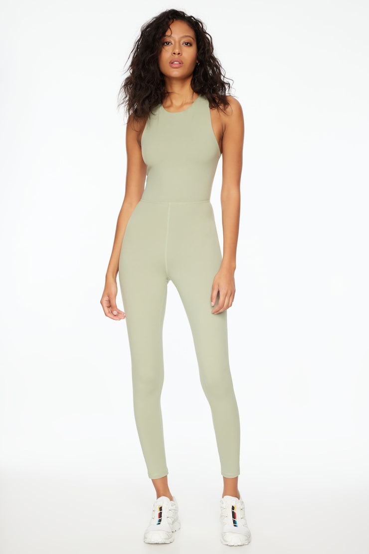 Cross Open Back Active Jumpsuit Green | Dynamite