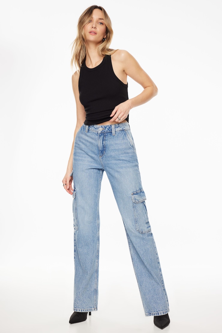 Amber Cargo Wide Leg Jeans Blue | Dynamite