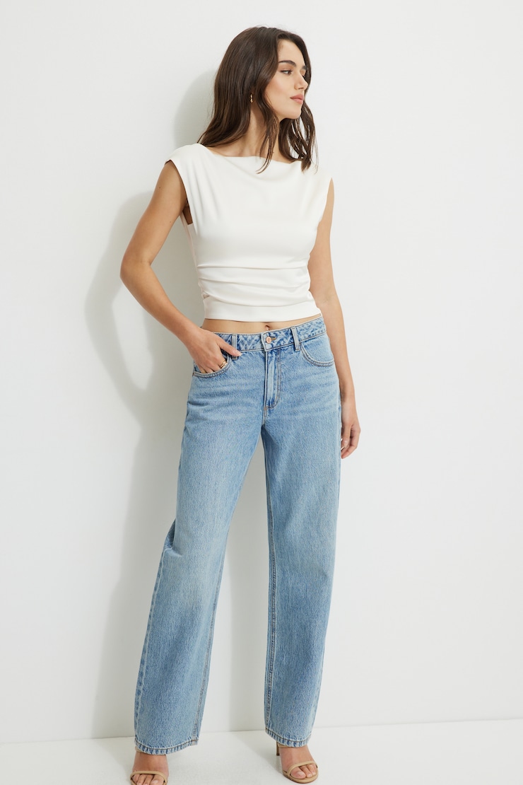 Draped Satin Top Beige | Dynamite