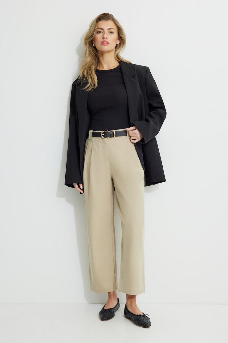 Straight High Waist Ankle Pants Beige | Dynamite