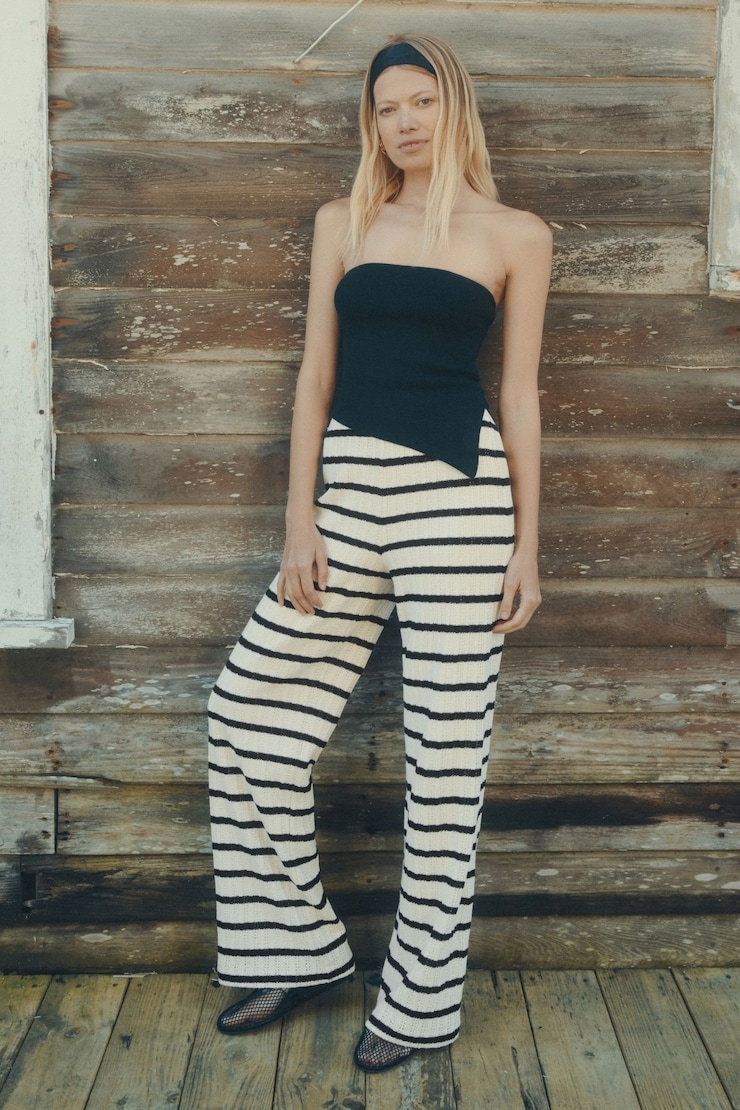 Pantalon en crochet à jambe large Malika Beige | Dynamite