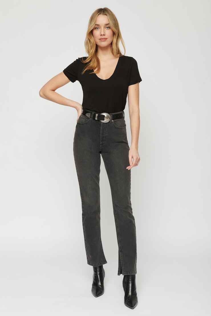 Rosie Ultra High Waist Jeans with Slit Black | Dynamite