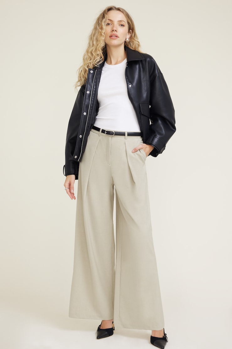 Pleated Wide Leg Pants Beige | Dynamite